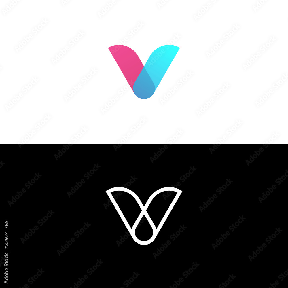 V letter logo design with semi transparent and line art concept vector ...