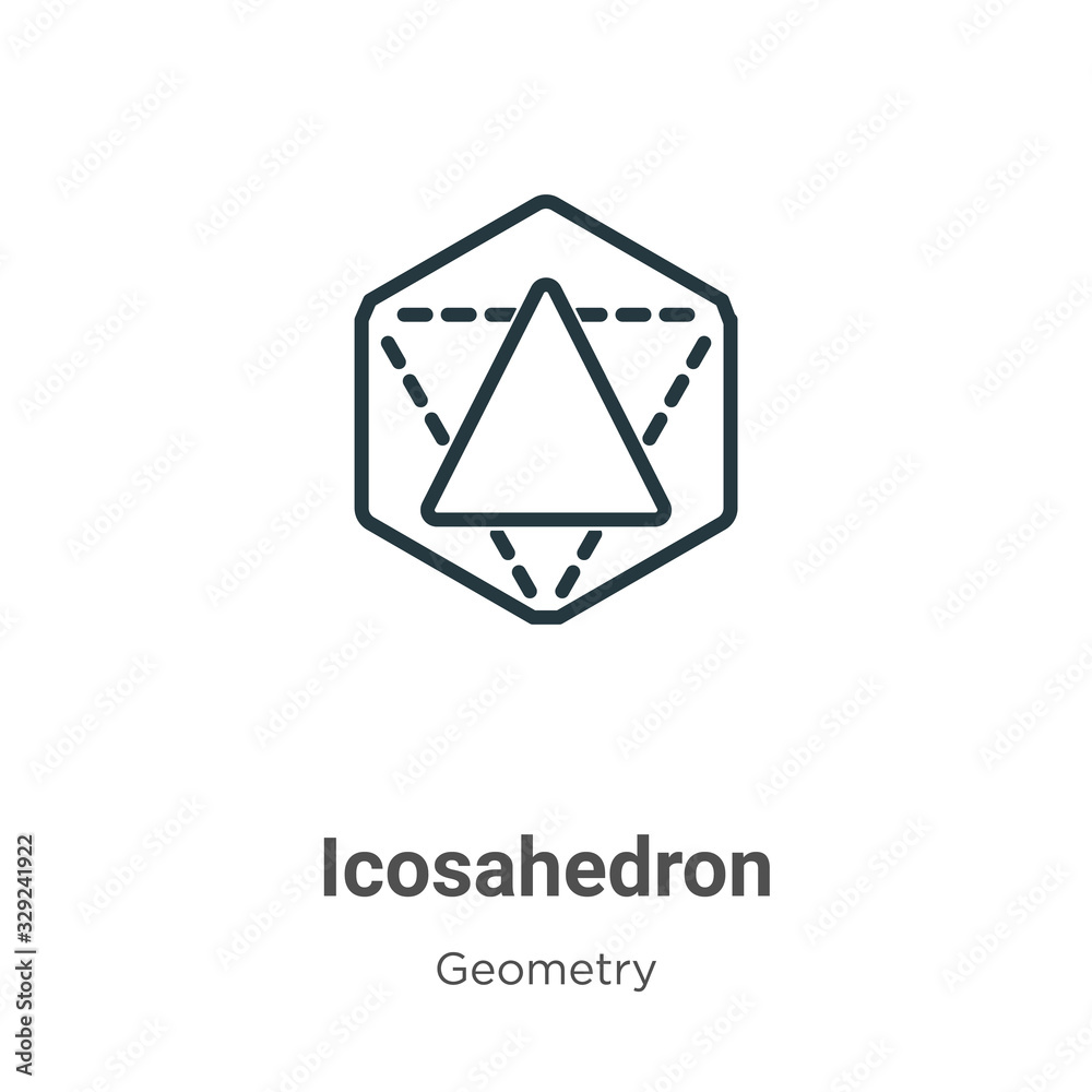 Icosahedron outline vector icon. Thin line black icosahedron icon, flat ...
