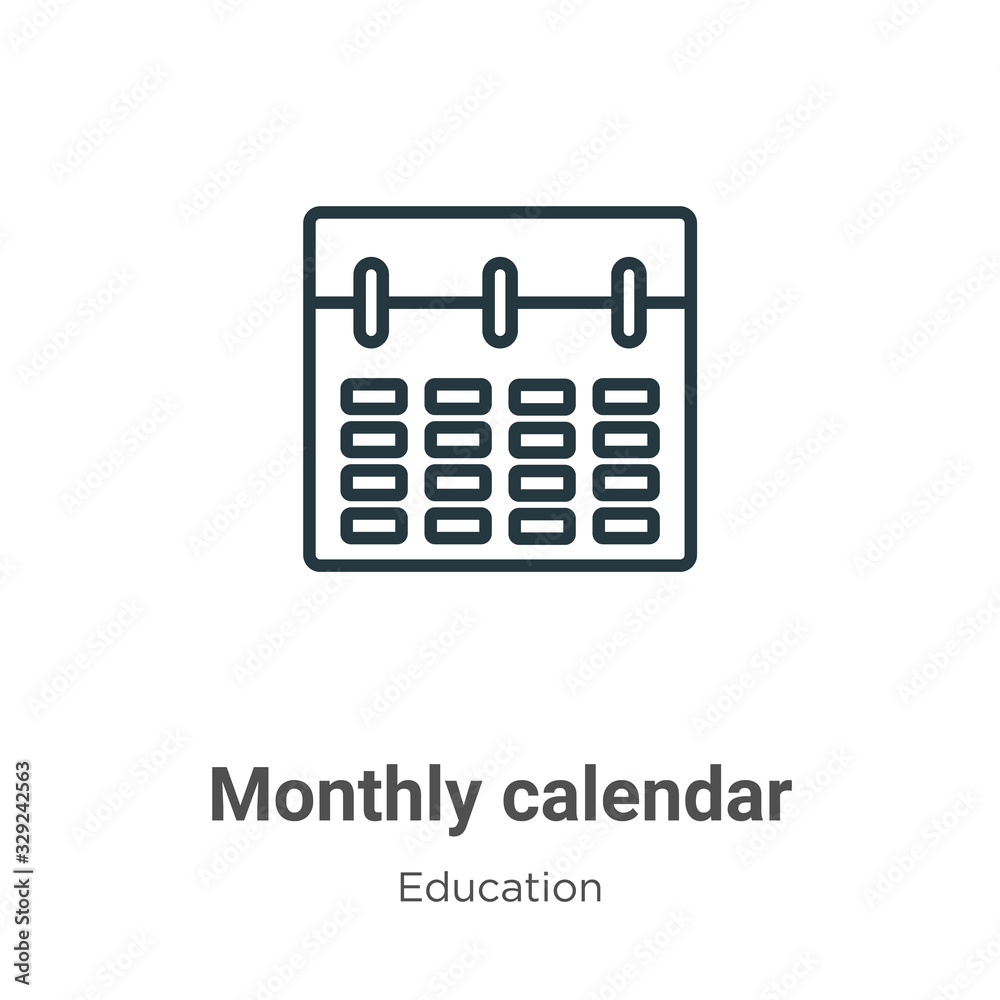 Monthly calendar outline vector icon. Thin line black monthly calendar ...