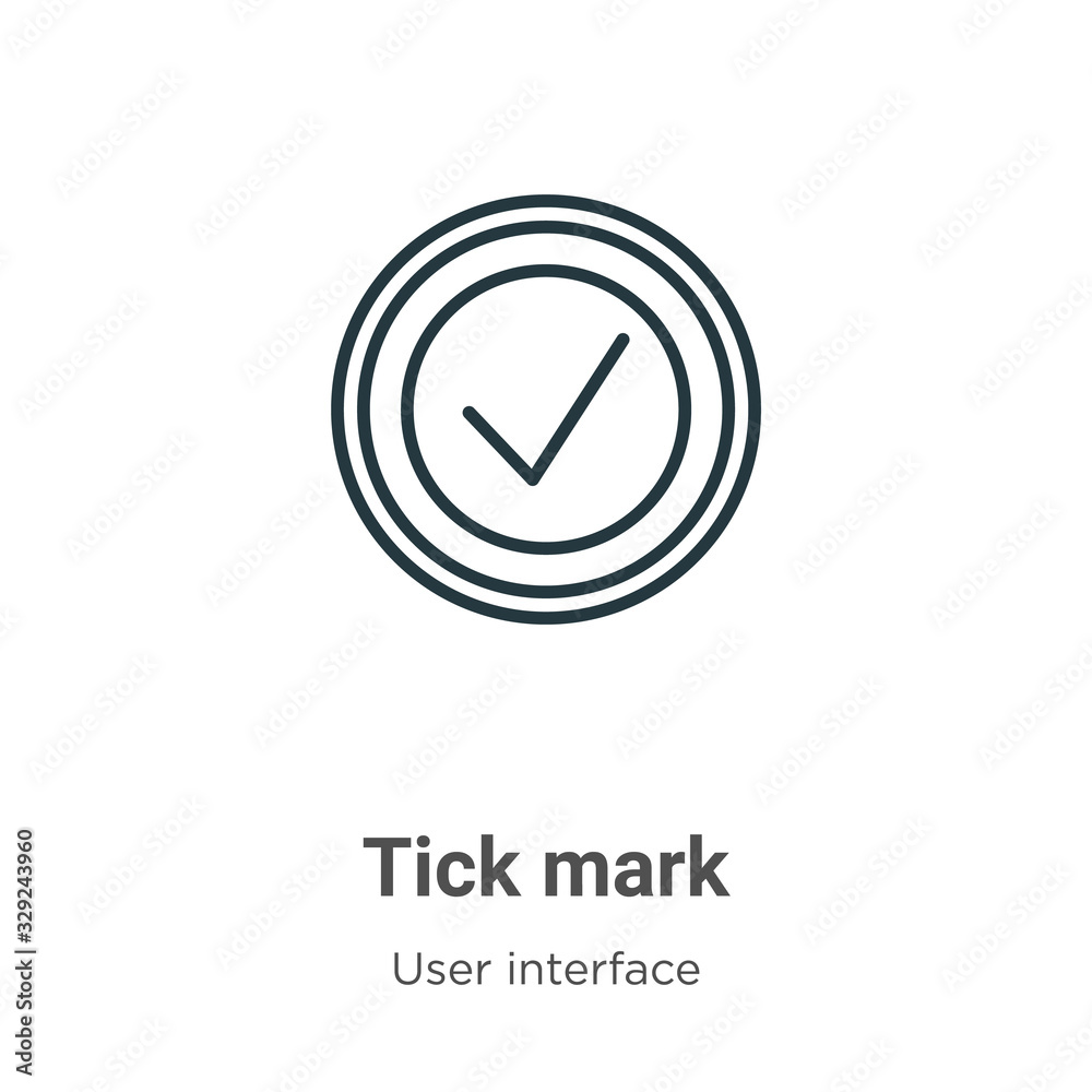 Tick mark outline vector icon. Thin line black tick mark icon, flat ...
