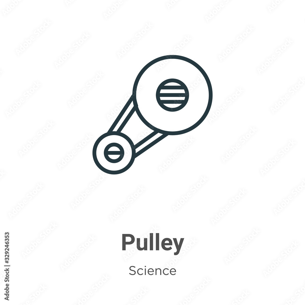 Pulley outline vector icon. Thin line black pulley icon, flat vector ...