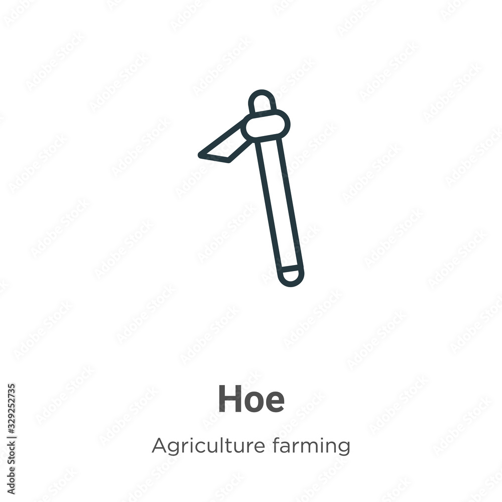 Hoe outline vector icon. Thin line black hoe icon, flat vector simple ...