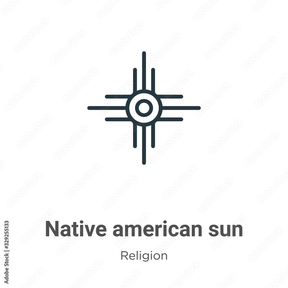 Native american sun outline vector icon. Thin line black native ...