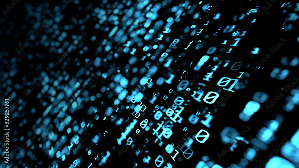 3d Rendering Of Blur Binary Data Background In Blue Color Tone Depth Of Field Effect Applied