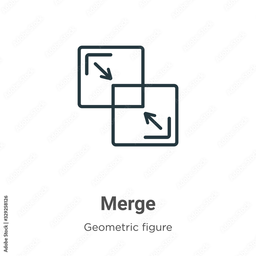 Merge outline vector icon. Thin line black merge icon, flat vector ...