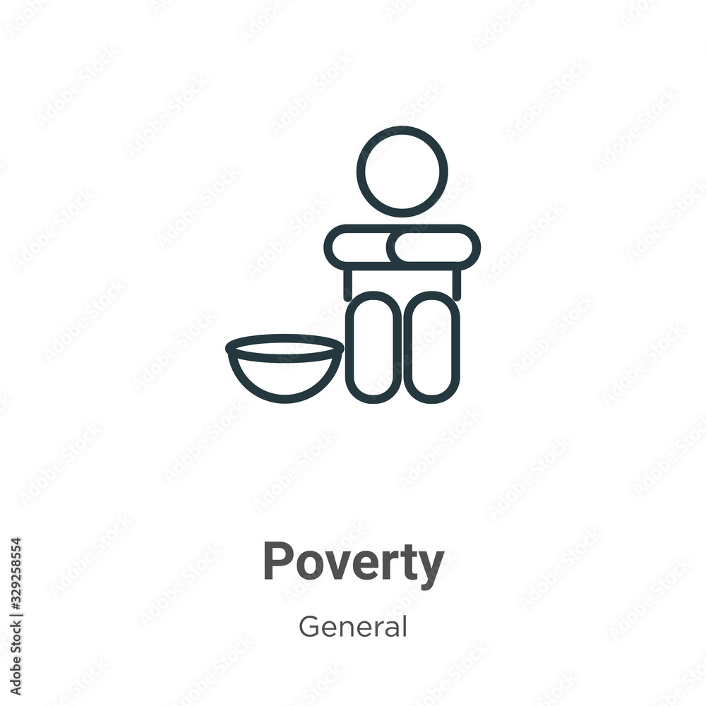 Poverty outline vector icon. Thin line black poverty icon, flat vector simple element ...