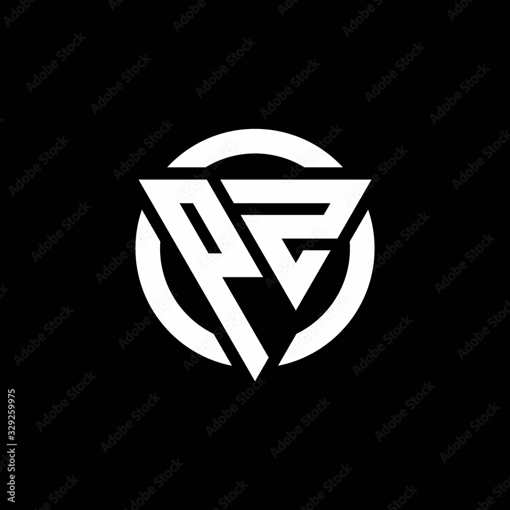 PZ logo with triangle shape and circle rounded design template Stock ...