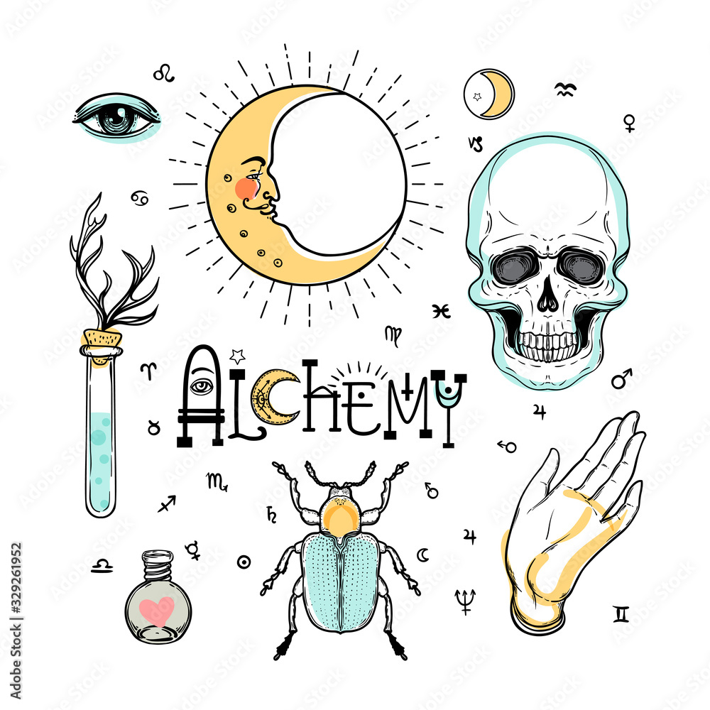 Alchemy Symbol Icon Set Spirituality Occultism Chemistry Magic