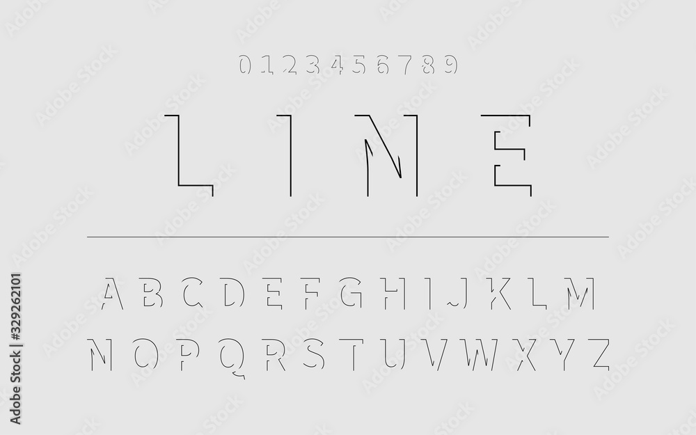 Line Font. Alphabet in latin. Font alphabet with letters and numbers in ...