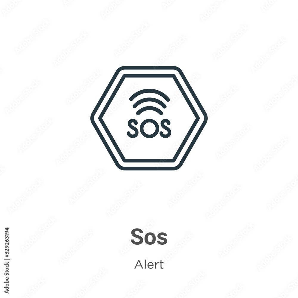 Sos outline vector icon. Thin line black sos icon, flat vector simple ...