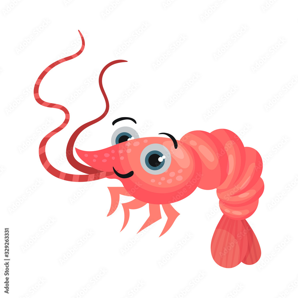 Cute Shrimp Cartoon Character with Big Eyes Vector Illustration Stock ...