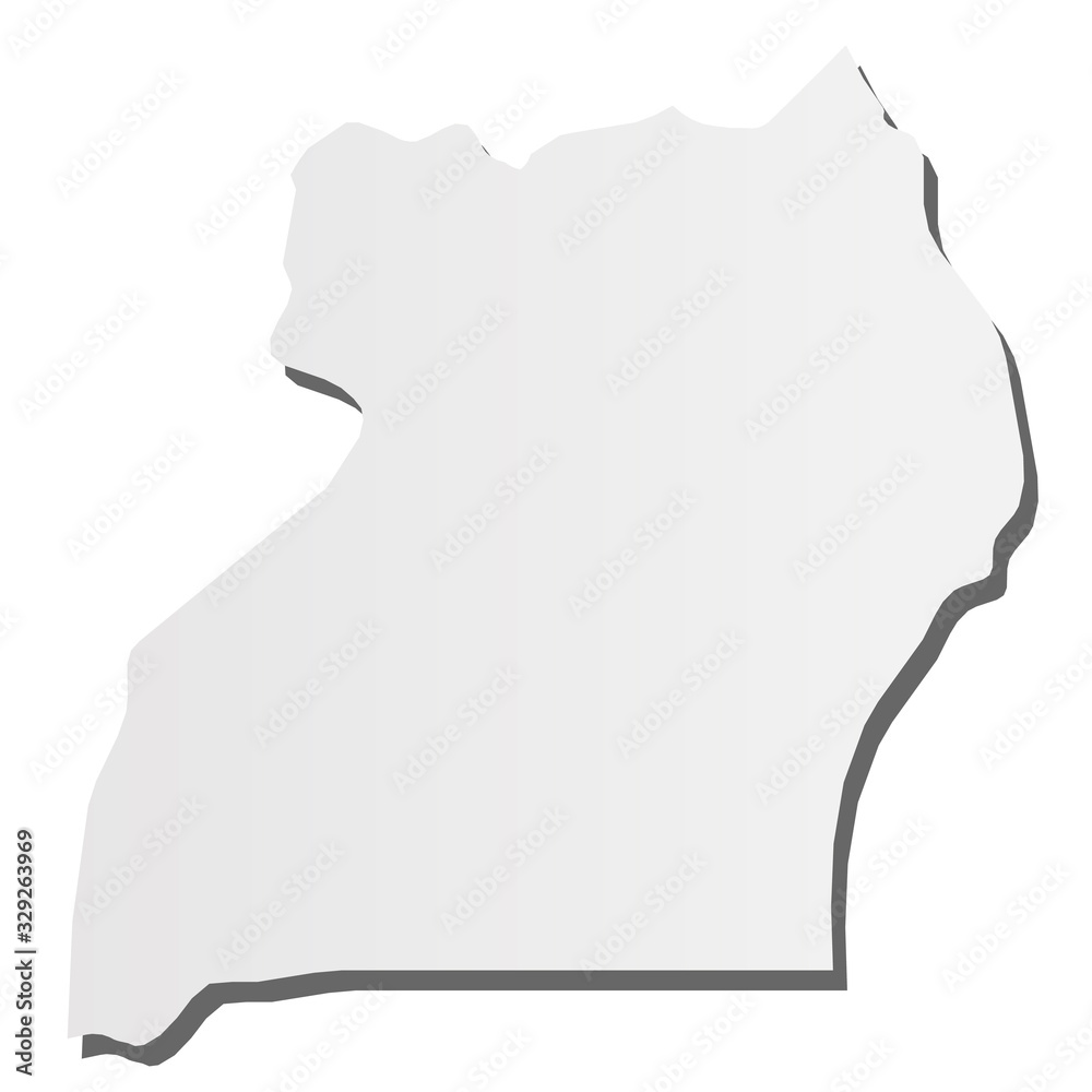 Uganda - grey 3d-like silhouette map of country area with dropped ...