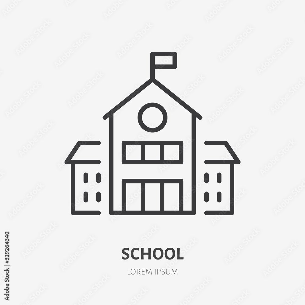School building line icon, vector pictogram of college or university ...