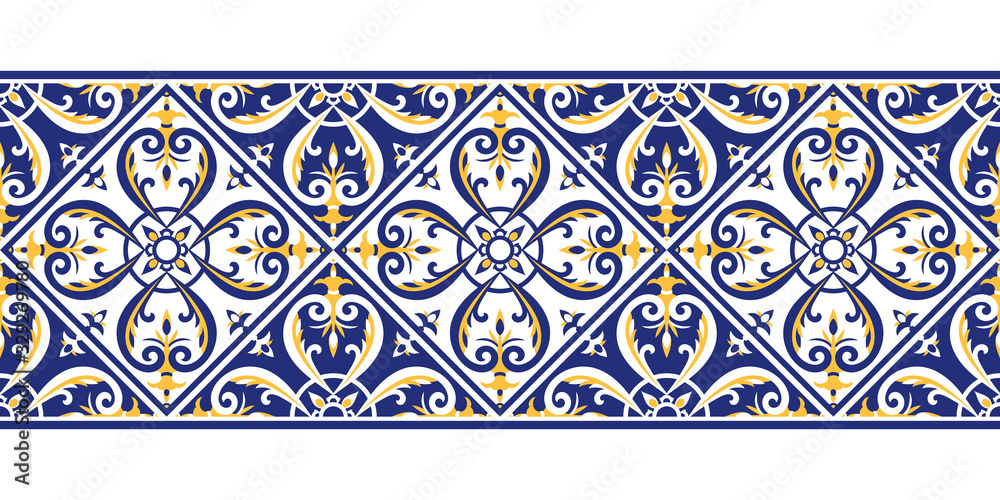 Tile border pattern vector seamless. Ceramic portuguese ornament ...