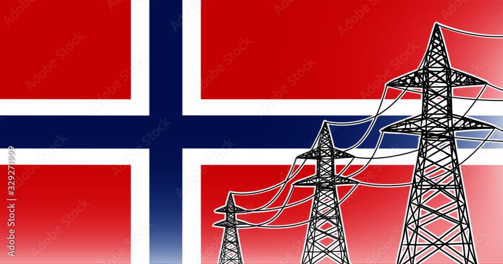 Norway power supply lines vector concept 3 electric high voltage poles ...