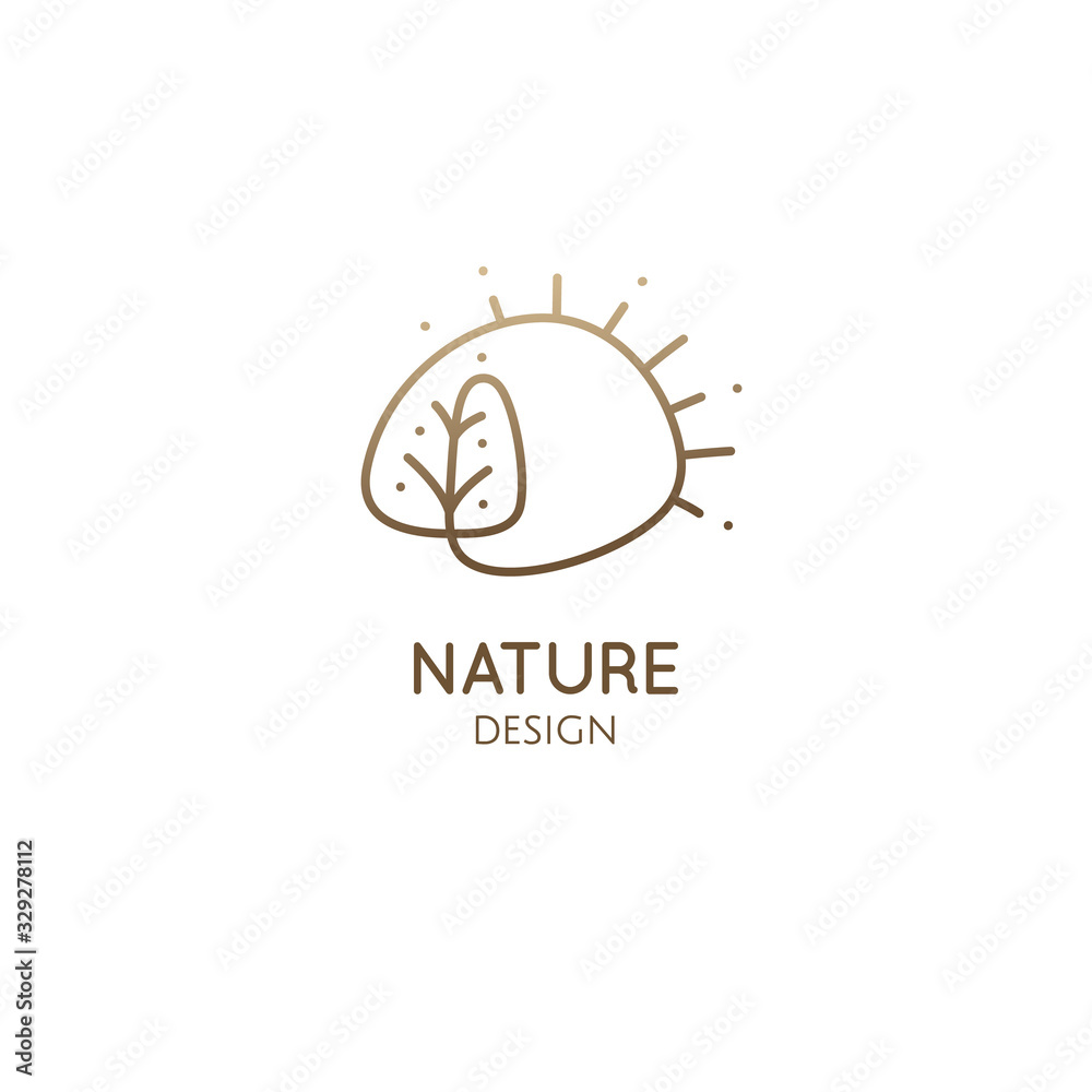 Vector logo of nature elements. Simple decorative emblem. Linear icon ...