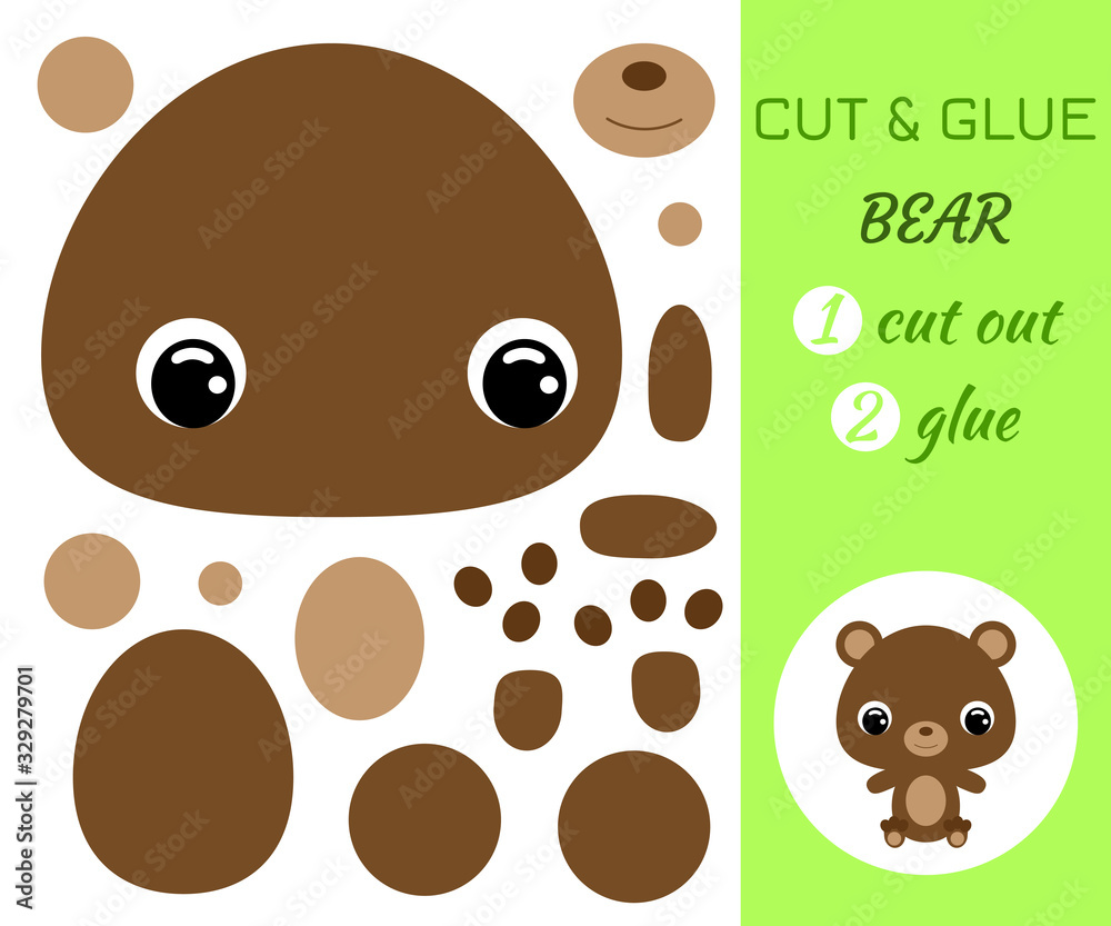 Cut and glue baby sitting bear. Educational paper game for preschool ...