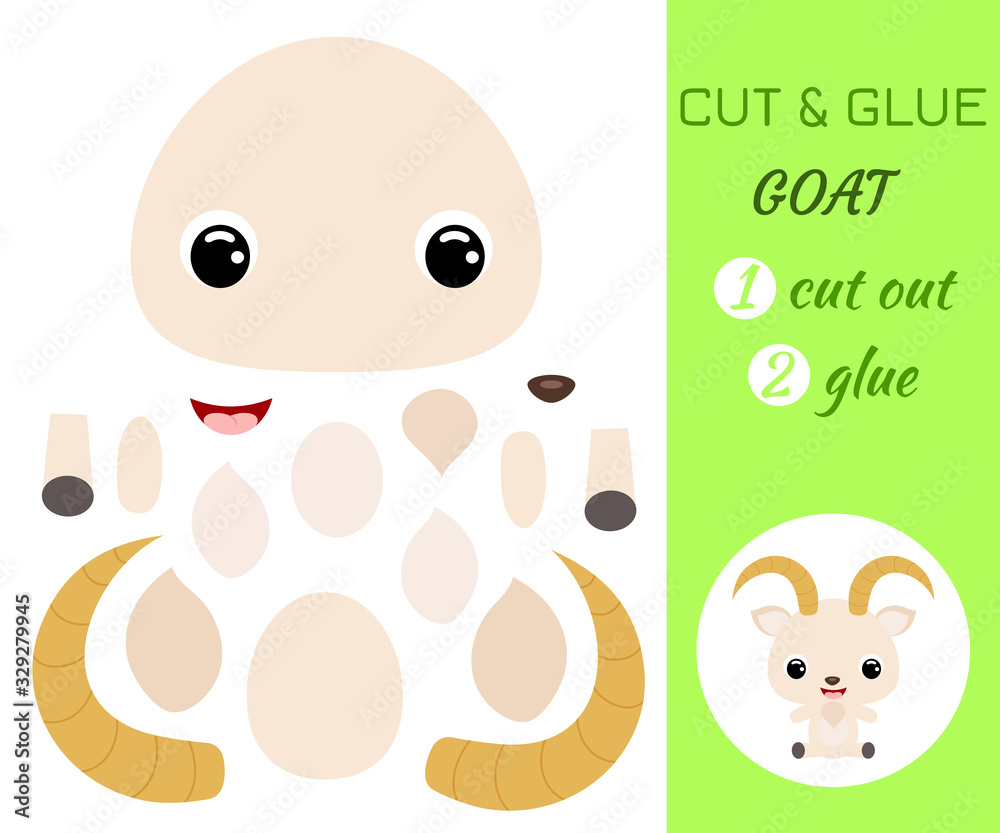 Cut and glue baby sitting goat. Educational paper game for preschool ...