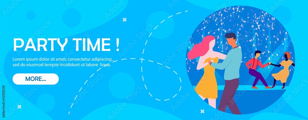 Party Time Banner. Cartoon People Dancing Waltz Vector Illustration ...