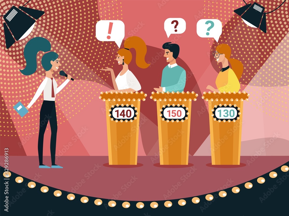 Intellectual Game Quiz Show. Clever Young People Playing Television ...