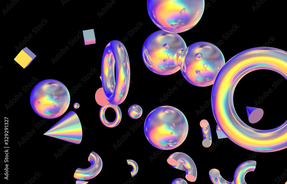 Abstract colorful 3d art background. Holographic geometric shape form ...