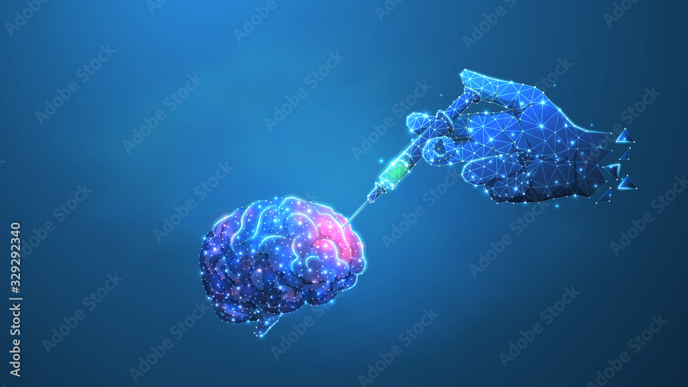 Human Brain surgery. Syringe with a vaccine. Preventive medicine ...