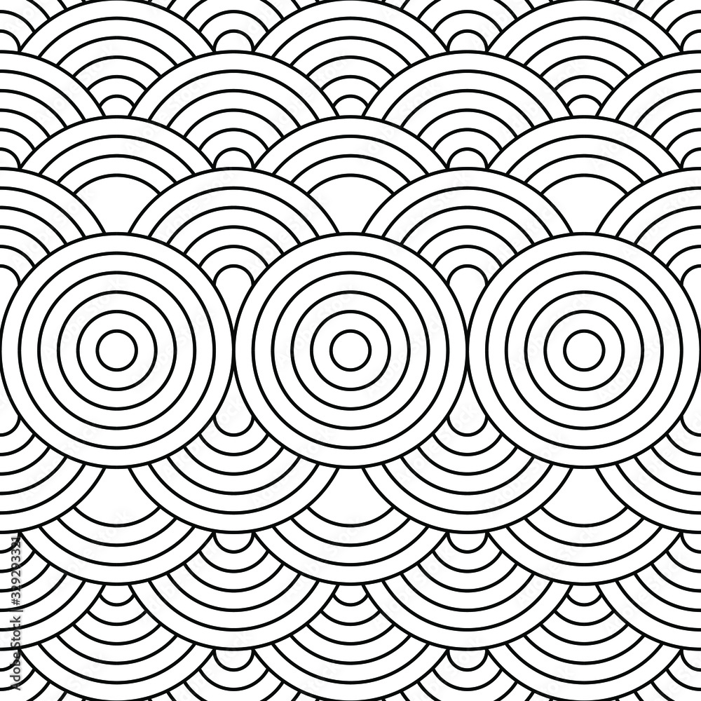 Black and white geometric circle impossible background seamless pattern ...