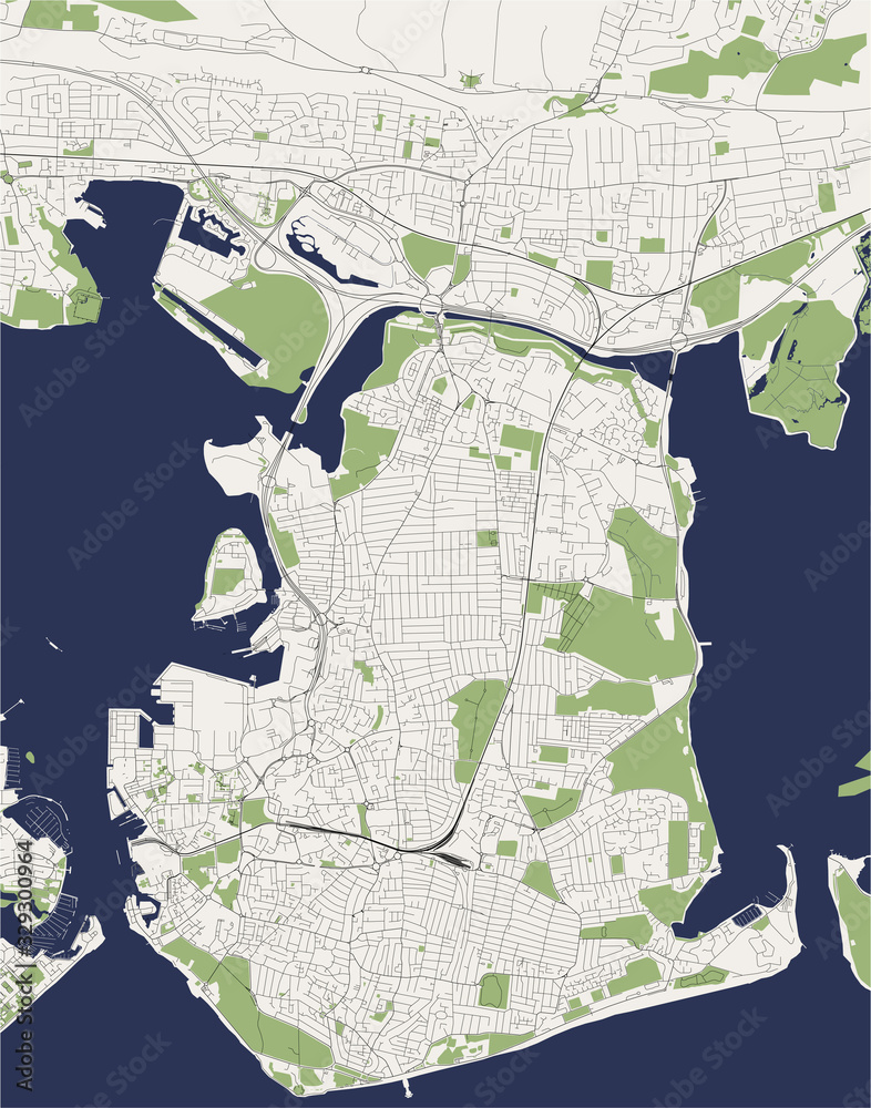 Vetor de map of the city of Portsmouth, Hampshire, South East England ...