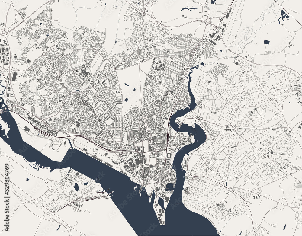 map of the city of Southampton, Hampshire, South East England, England ...