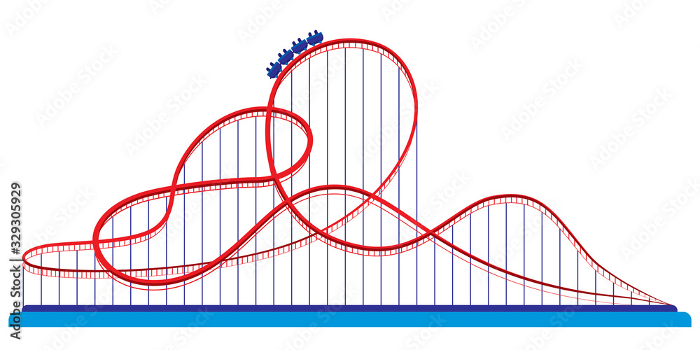 Roller coaster in amusement park. Illustration in flat style isolated ...