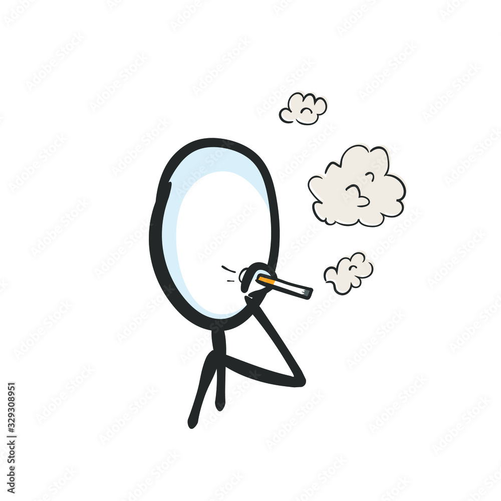 Smoking bad habit. Man holding cigarette. Hand drawn. Stickman cartoon ...