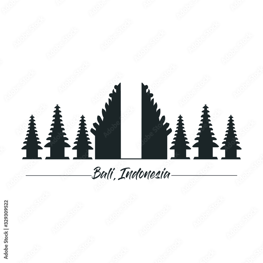 Vector Bali illustration Most Famous Landmark In Bali, Indonesia Vektor ...
