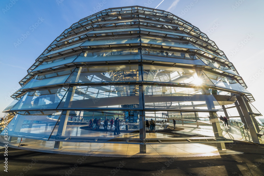 BERLIN, BERLIN / GERMANY - February 7, 2020: Tourists visit the glass ...