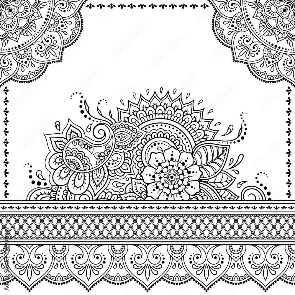 Stylized with henna tattoo decorative pattern for decorating covers ...