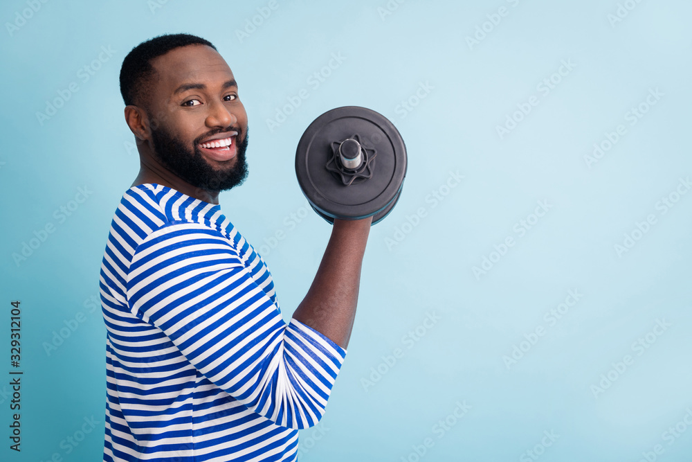Profile photo of cool funny handsome dark skin guy lifting heavy ...
