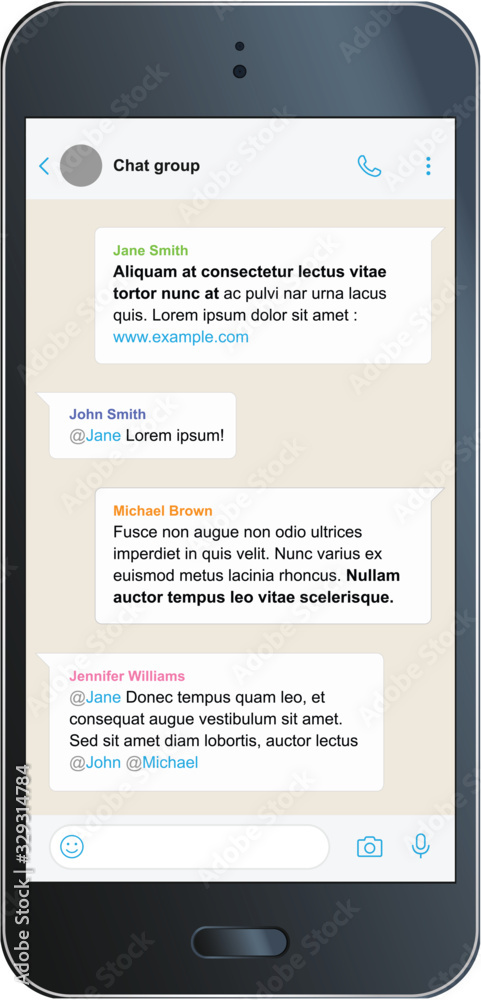 Smartphone Mockup With Group Chat Messenger Screen Black Vector ...