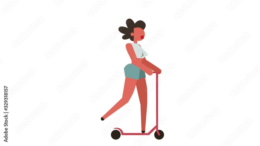 Stick Figure Pictogram Color Woman Girl Character Ride on Kick Scooter ...