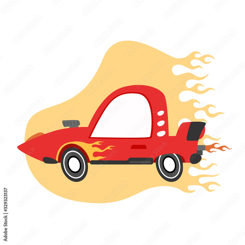 Vector cartoon speed racing car with fire flame Stock Vector | Adobe Stock
