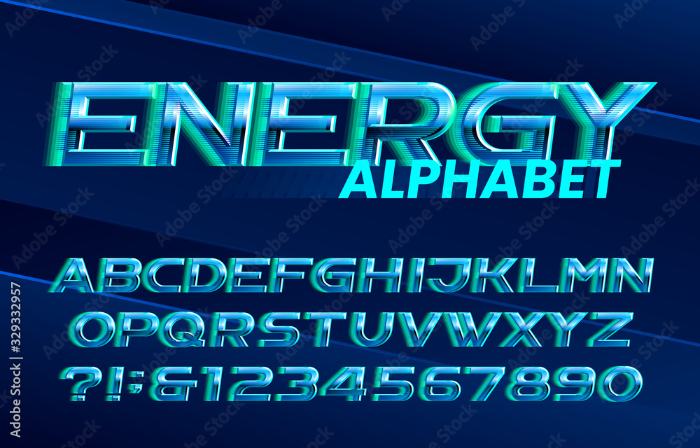 Energy alphabet font. High speed effect dynamic letters and numbers ...