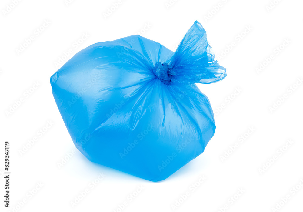 transparent blue plastic garbage bag inflated and tied in a knot Stock ...