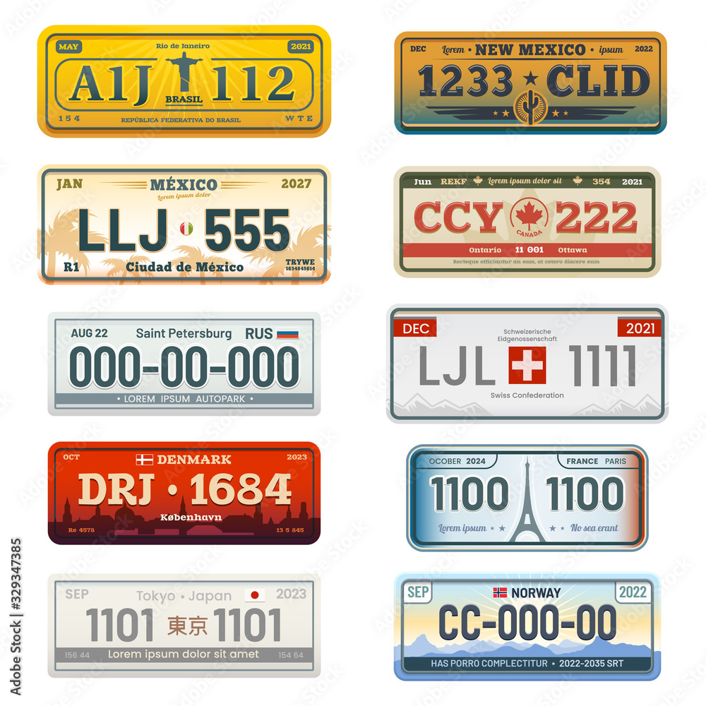 Car number plates vector registration signs set Stock Vector | Adobe Stock