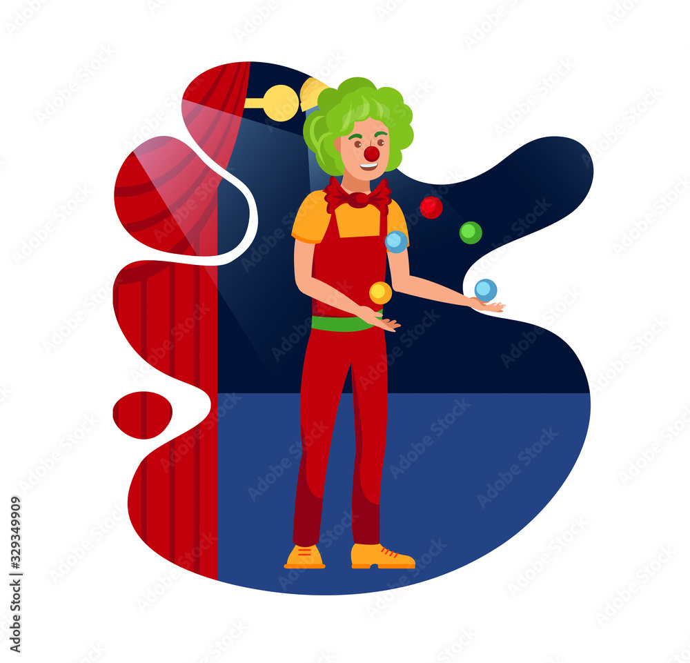 Cheerful Juggling Clown Flat Color Illustration. Young Man in Costume ...