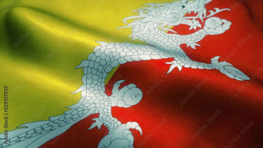 Bhutan flag waving in the wind. National flag of Bhutan. Sign of Bhutan ...