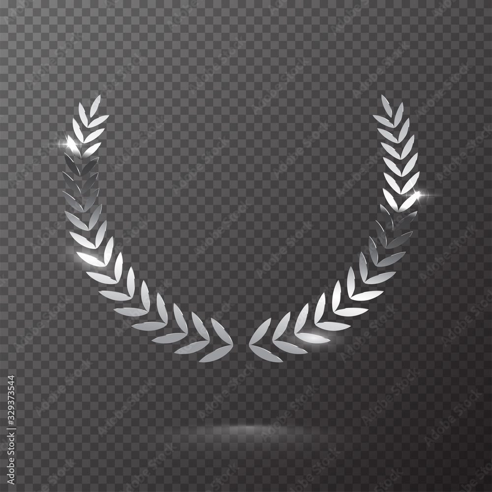 Silver shiny laurel wreath isolated on transparent background. Vector ...