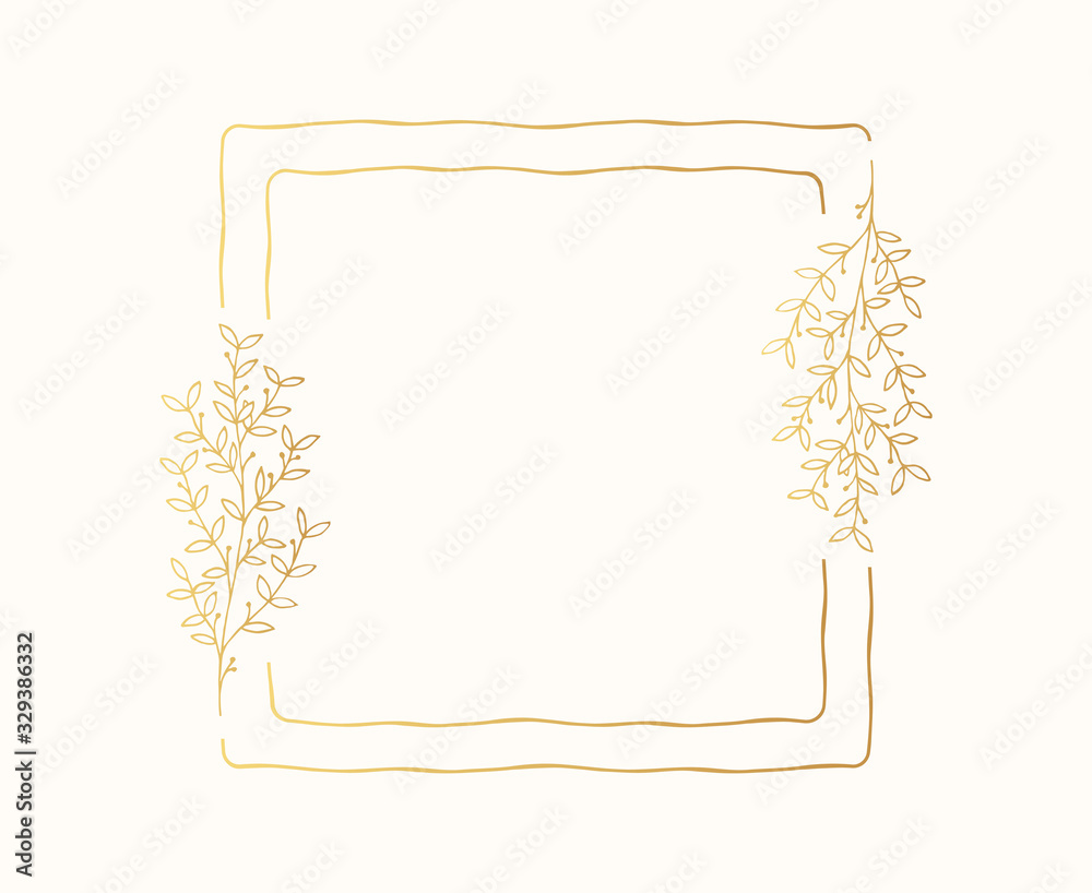 Floral square frame with golden ornate branches. Gold elegant botanical ...