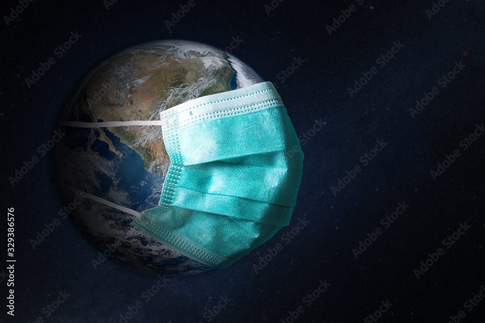 Planet Earth with face mask protect. World medical concept. Elements of ...