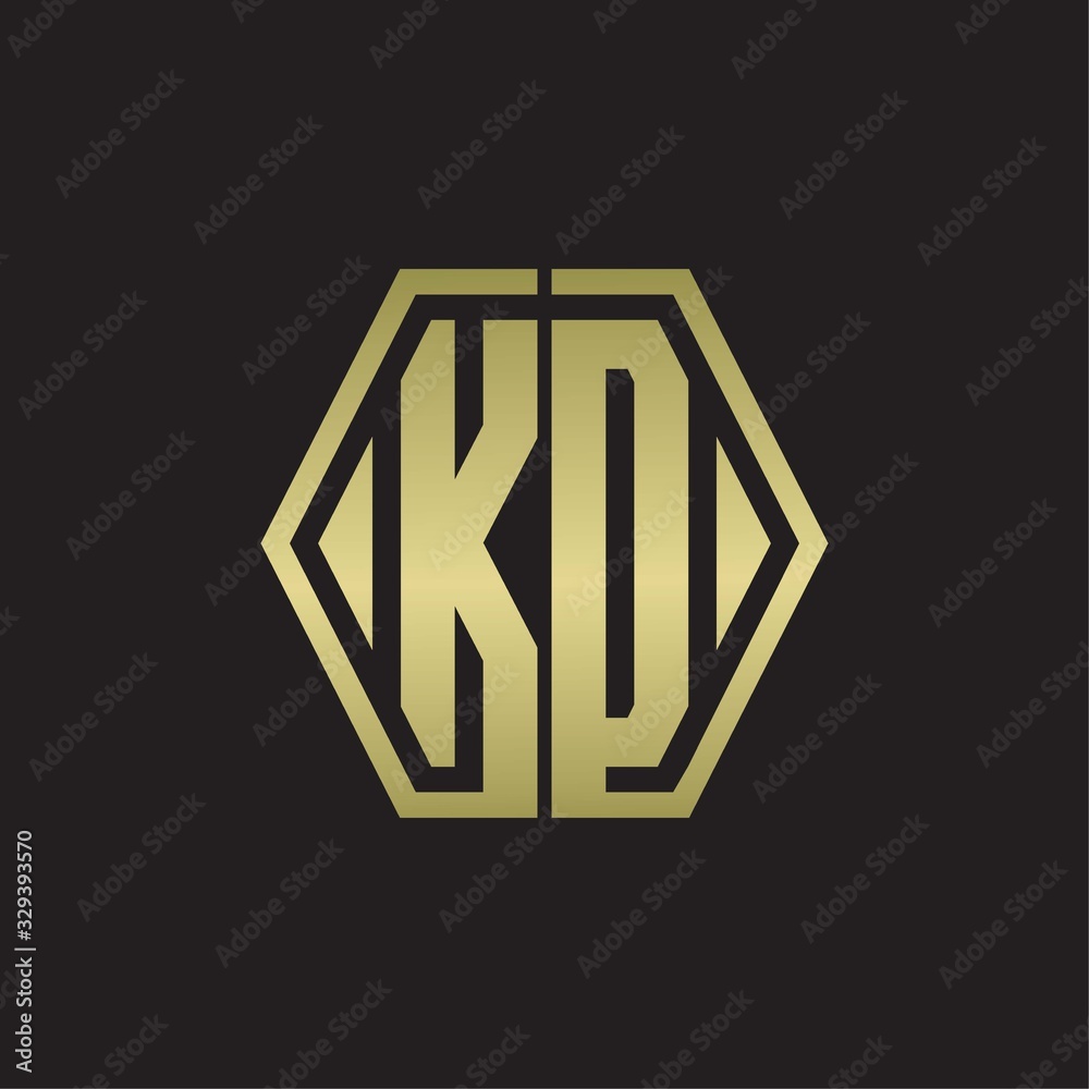 KD Logo monogram with hexagon line rounded design template with gold ...