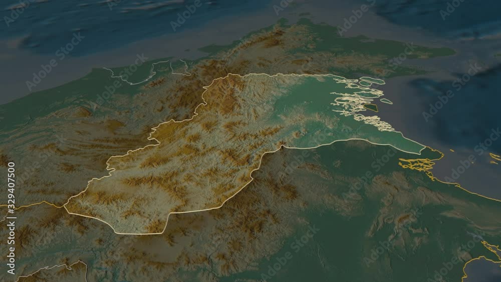 Kalimantan Utara, province with its capital, zoomed and extruded on the ...