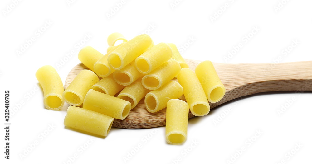 Uncooked smooth short tubes shape pasta also known as tubetti lisci in ...