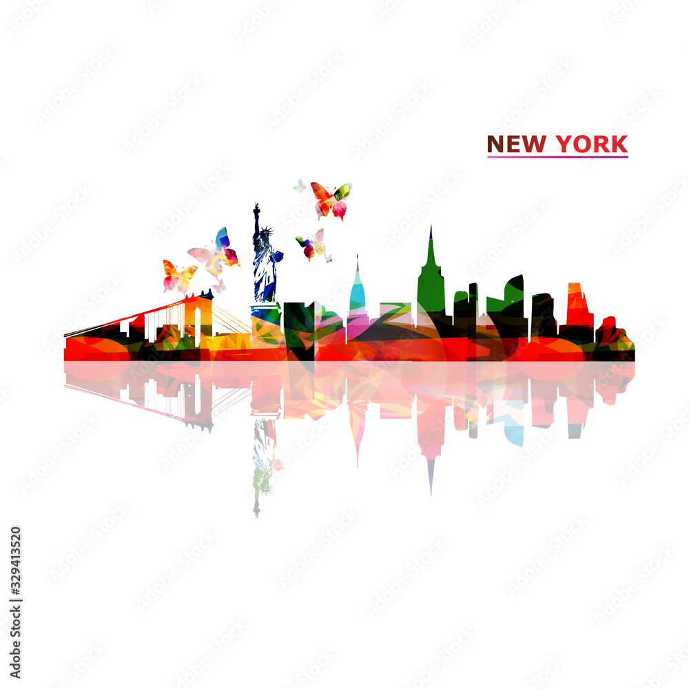 Colorful cityscape view of New York vector illustration. Tourism and ...